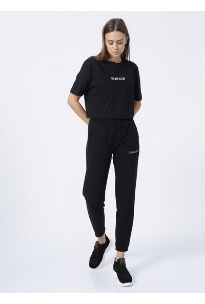 Calvin Klein 00GWF1P608PW - Knit Dik Yaka Rahat Kalıp Düz Siyah Kadın Eşofman Altı