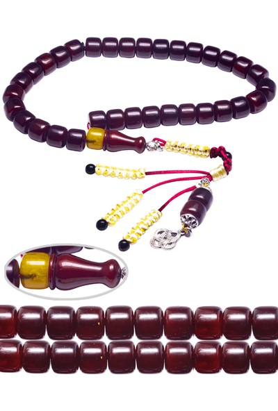 Tesbih Atölyesi Bordo Renkli Fıçı Kesim Çubuk Sıkma Kehribar Tesbih