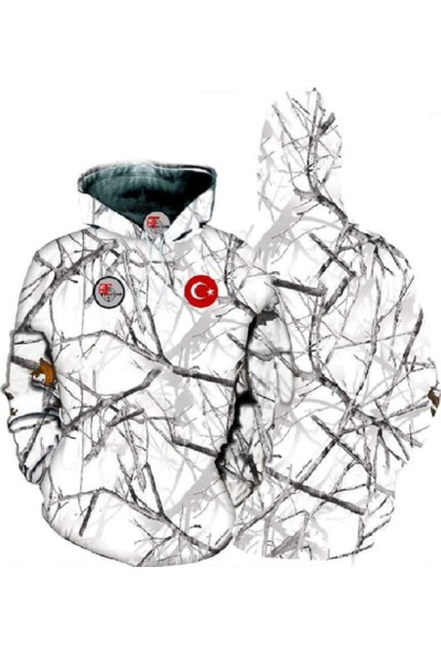 Asil Avcı Orman Kar Desenli Kapşonlu Penye Sweatshirt - S Asil Avcı Orman Kar Desenli Kapşonlu Penye Sweatshirt - S