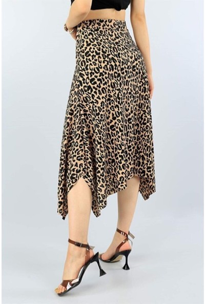 Lovie Leopar Desen Asimetrik Kesim Desenli Etek