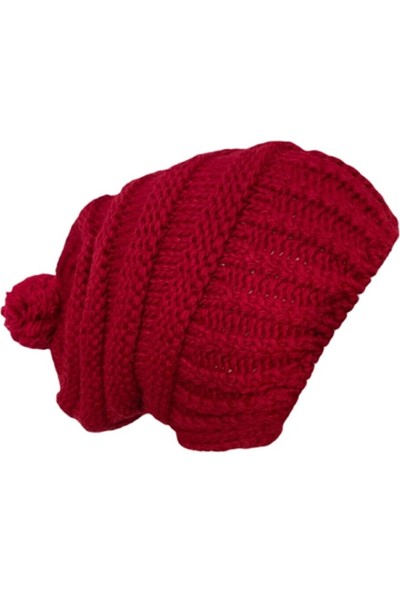 Look Shop 52 Ponponlu Kadın Örgü Bere-Bordo