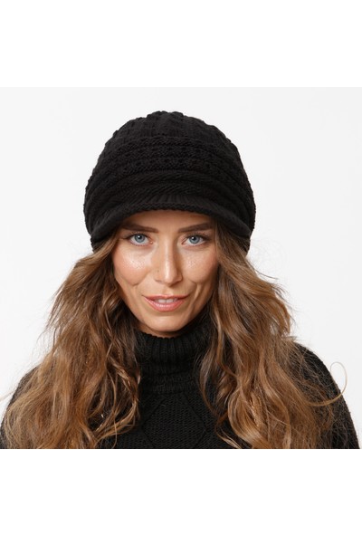Look Shop Siperli Astarlı Triko Örgü Bere - Siyah Look Shop Siperli Astarlı Triko Örgü Bere - Siyah