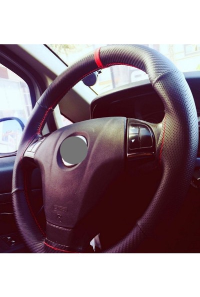 Gürler Oto Aksesuar Noktalı & Karbon Dikmeli Direksiyon Kılıfı Kırmızı Yüzüklü