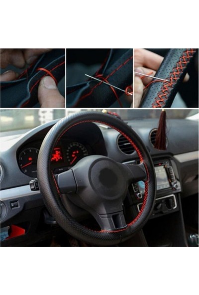 Gürler Oto Aksesuar Direksiyon Kılıfı Deri Dikişli Kokusuz Dikmeli Noktalı - Kırmızı