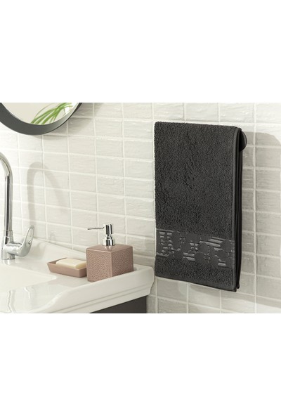English Home Gardenya Bordürlü Pamuklu Yüz Havlusu 50X76 cm Antrasit