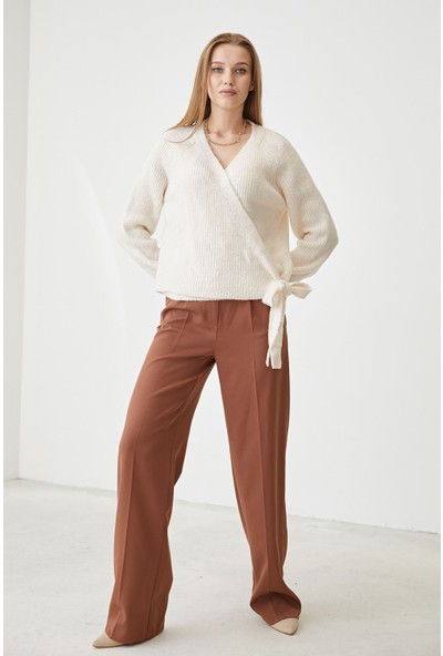 Lime Moda Bağlamalı Hırka-Ekru Lime Moda Bağlamalı Hırka-Ekru