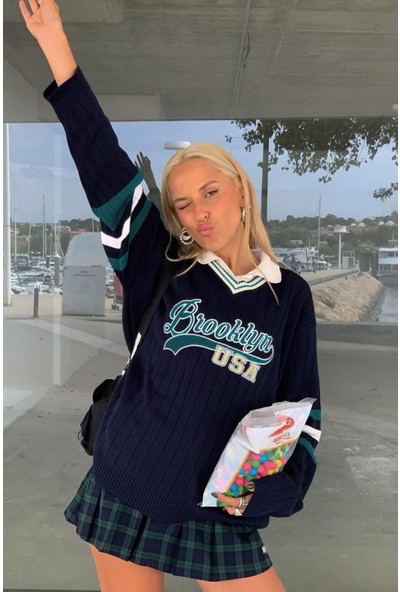 Mad Girls Lacivert Kadın Kazak MG1279