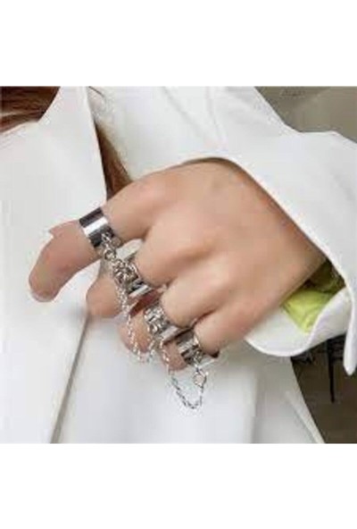 Ne&Ra Gotik 4 Yüzüklü Zincirli Yüzük Seti