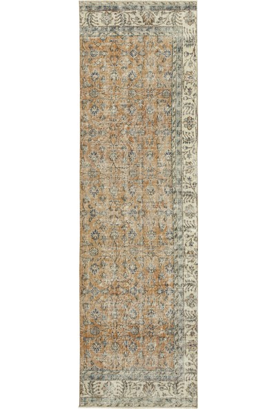 Bespoky Overdyed Bej 91X308 cm Nostaljik Boyalı Yün-Pamuk El Dokuma Alan Halısı