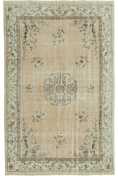 Bespoky Vintage Xl Bej 207X320 cm Geleneksel Oryantal Yün-Pamuk El Dokuma Alan Halısı