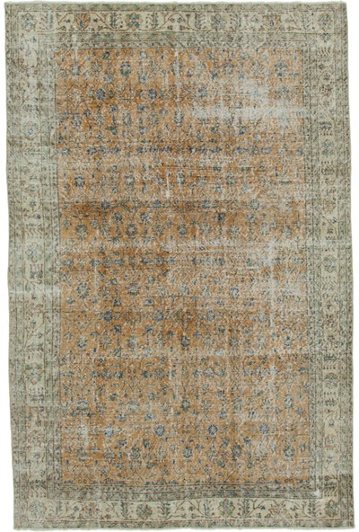 Bespoky Vintage Bej 202X309 cm Geleneksel Oryantal Yün-Pamuk El Dokuma Alan Halısı