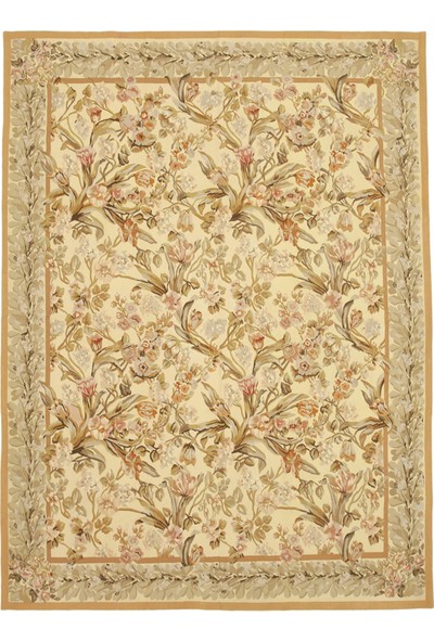 Bespoky Aubusson Bej 267X370 cm Çiçekli Yün-Pamuk El Dokuma Alan Halısı