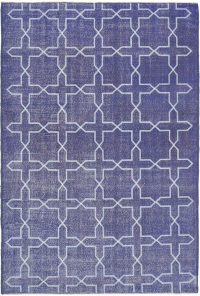 Bespoky Modern Mor 212X306 cm Nostaljik Geometrik Yün-Pamuk El Dokuma Alan Halısı