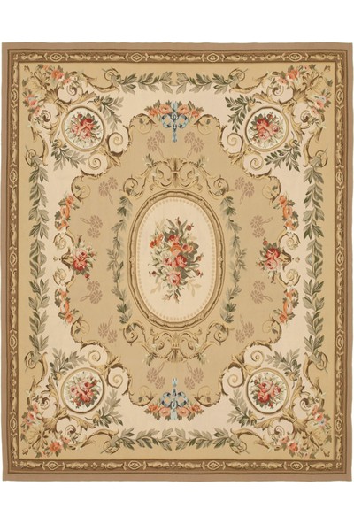 Bespoky Aubusson Bej 269X338 cm Çiçekli Yün-Pamuk El Dokuma Alan Halısı