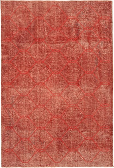 Bespoky Modern Kırmızı 208X301 cm Nostaljik Geometrik Yün-Pamuk El Dokuma Alan Halısı