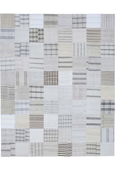 Bespoky Bhez Beyaz 244X304 cm Patchwork Yün-Pamuk El Dokuma Kilim Alan Halısı