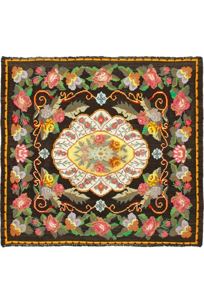 Bespoky Moldovian Siyah 165X185 cm Göçebe Yün-Pamuk El Dokuma Kilim Alan Halısı