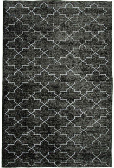 Bespoky Modern Siyah 256X387 cm Nostaljik Geometrik Yün-Pamuk El Dokuma Alan Halısı