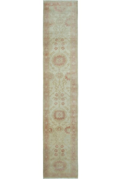 Oushak Bej 80X414 cm Geleneksel Oryantal Yün-Pamuk El Dokuma Alan Halısı