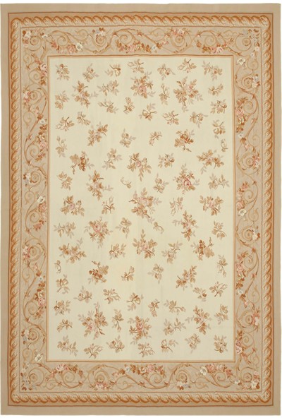 Bespoky Aubusson Bej 295X435 cm Çiçekli Yün-Pamuk El Dokuma Alan Halısı