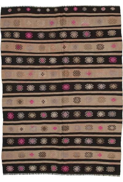 Bespoky Cashmere Kahve 183X258 cm Etnik Keçi Yünü Pamuk El Dokuma Kilim Alan Halısı