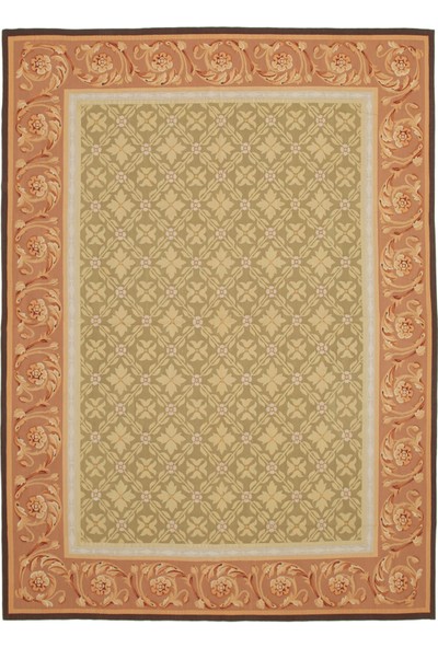 Bespoky Aubusson Kahve 265X367 cm Çiçekli Yün-Pamuk El Dokuma Alan Halısı
