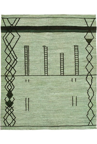 Bespoky Mohair Yeşil 255X330 cm Göçebe Yün-Pamuk El Dokuma Kilim Alan Halısı
