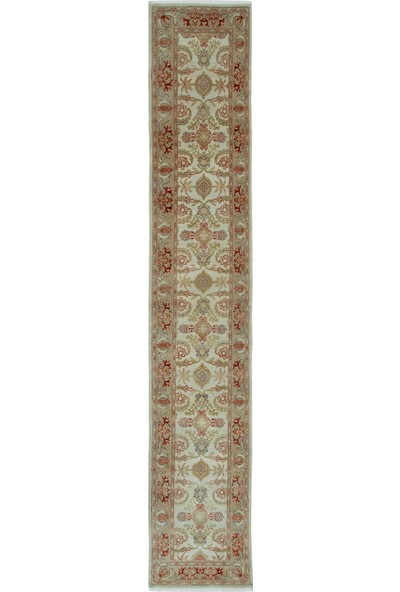 Bespoky Oushak Bej 73X423 cm Geleneksel Oryantal Yün-Pamuk El Dokuma Alan Halısı
