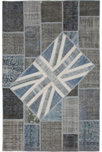 Flag Gri 201X307 cm Patchwork Bayrak Yün-Pamuk El Dokuma Alan Halısı