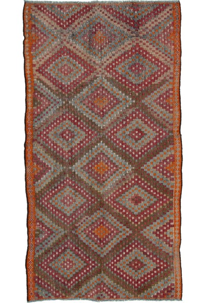 Bespoky Jijim 180X337 cm Geometrik Keçi Yünü Pamuk El Dokuma Kilim Alan Halısı