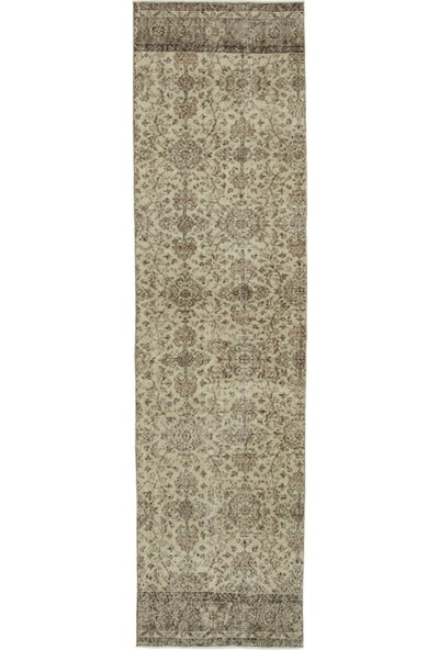 Bespoky Overdyed Bej 81X305 cm Nostaljik Boyalı Yün-Pamuk El Dokuma Alan Halısı