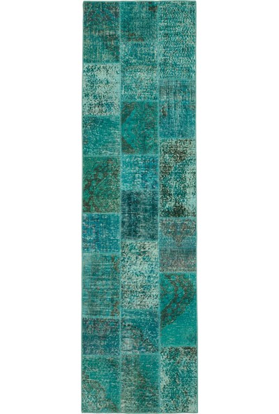 Bespoky Fourtypatch Turkuaz 86X304 cm Patchwork Yün-Pamuk El Dokuma Alan Halısı Bespoky Fourtypatch Turkuaz 86X304 cm Patchwork Yün-Pamuk El Dokuma Alan Halısı