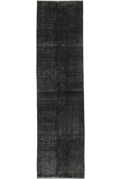 Bespoky Overdyed Siyah 81X304 cm Nostaljik Boyalı Yün-Pamuk El Dokuma Alan Halısı