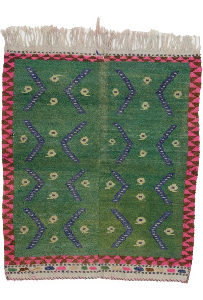 Bespoky Tulu Yeşil 124X142 cm Göçebe Yün-Pamuk El Dokuma Alan Halısı