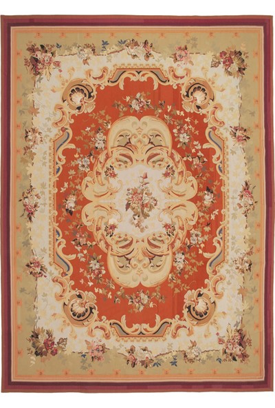 Bespoky Aubusson Bej 308X426 cm Çiçekli Yün-Pamuk El Dokuma Alan Halısı