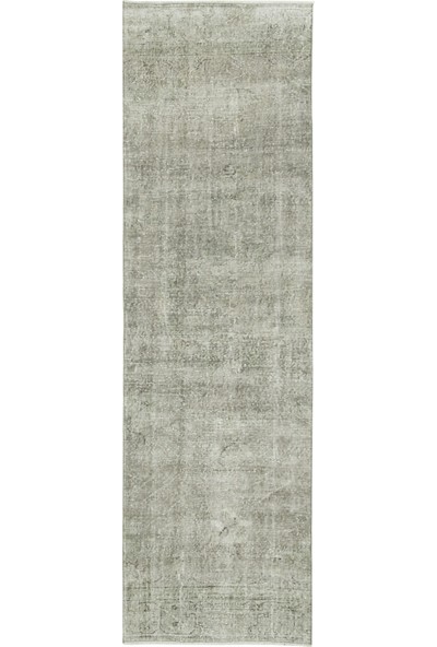 Bespoky Overdyed Gri 90X302 cm Nostaljik Boyalı Yün-Pamuk El Dokuma Alan Halısı