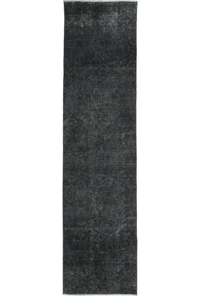Bespoky Overdyed Siyah 81X324 cm Nostaljik Boyalı Yün-Pamuk El Dokuma Alan Halısı