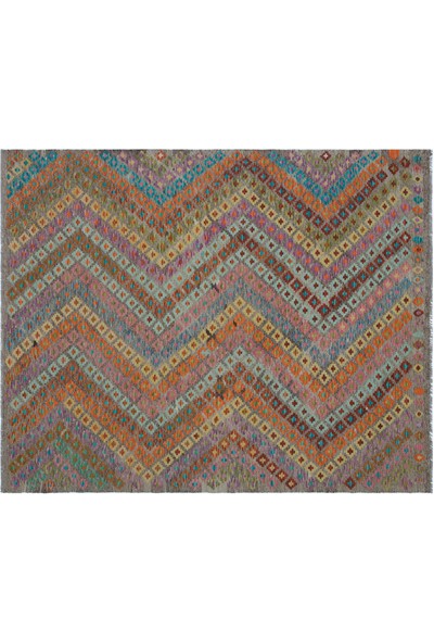 Bespoky Khandahar Kahve Renkli 187X235 cm Geometrik Yün Pamuk El Dokuma Kilim Alan Halısı