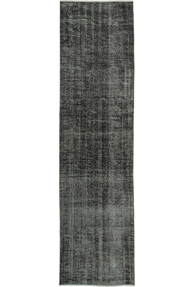 Bespoky Overdyed Siyah 80X309 cm Nostaljik Boyalı Yün-Pamuk El Dokuma Alan Halısı