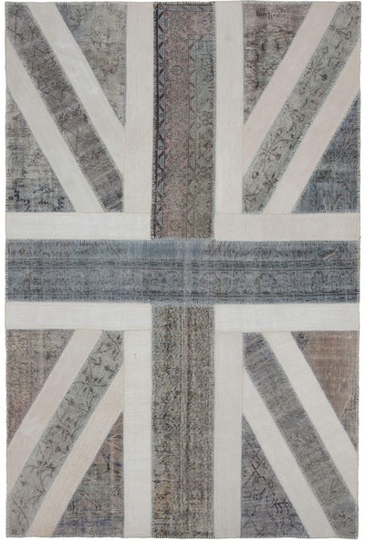 Flag Gri 200X304 cm Patchwork Bayrak Yün-Pamuk El Dokuma Alan Halısı