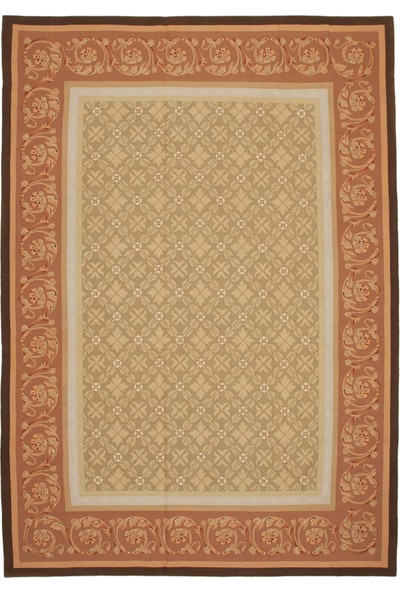 Bespoky Aubusson Kahve 295X422 cm Çiçekli Yün-Pamuk El Dokuma Alan Halısı