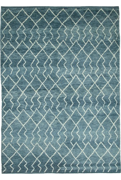 Moroccan Mavi 224X303 cm Fas Yün-Pamuk El Dokuma Alan Halısı Moroccan Mavi 224X303 cm Fas Yün-Pamuk El Dokuma Alan Halısı