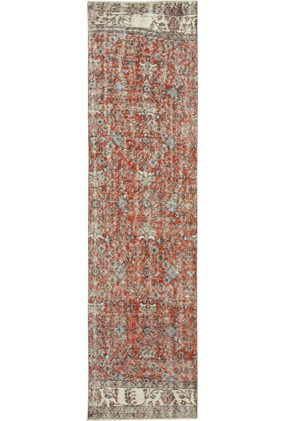 Bespoky Overdyed Kırmızı 80X303 cm Nostaljik Boyalı Yün-Pamuk El Dokuma Alan Halısı