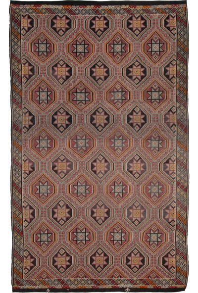 Bespoky Jijim Kahve 198X325 cm Geometrik Keçi Yünü Pamuk El Dokuma Kilim Alan Halısı