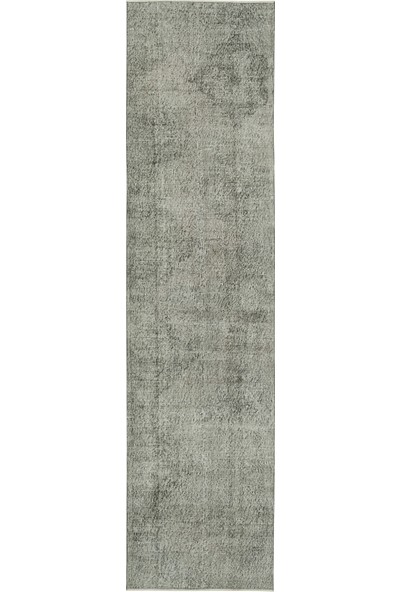 Bespoky Overdyed Gri 91X360 cm Nostaljik Boyalı Yün-Pamuk El Dokuma Alan Halısı