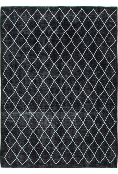 Bespoky Modern Siyah 293X394 cm Nostaljik Geometrik Yün-Pamuk El Dokuma Alan Halısı