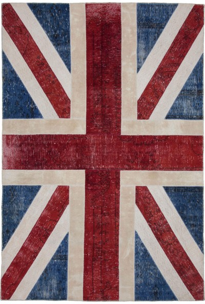 Bespoky Flag Mavi 202X303 cm Patchwork Bayrak Yün-Pamuk El Dokuma Alan Halısı