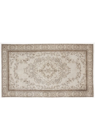 Vintage Bej 177X298 cm Geleneksel Oryantal Yün Pamuk El Dokuma Alan Halısı