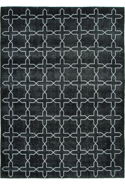 Bespoky Modern Siyah 300X403 cm Nostaljik Geometrik Yün-Pamuk El Dokuma Alan Halısı