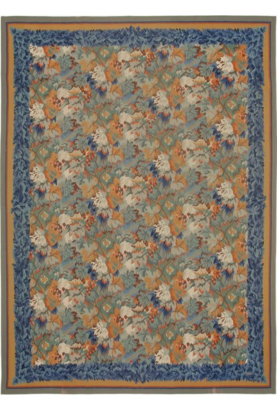 Bespoky Aubusson Mavi 262X368 cm Çiçekli Yün-Pamuk El Dokuma Alan Halısı